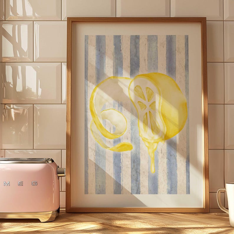 Lemons Art Print Lemons and Stripes Art Modern Wall Art Kitchen Wall ...