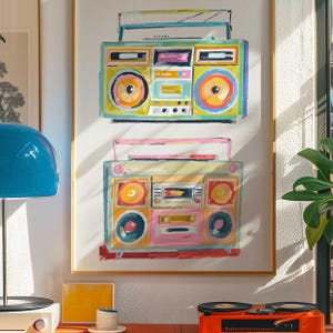 Boombox Radio Poster Watercolor Eclectic Home Decor Aesthetic Pink Wall ...