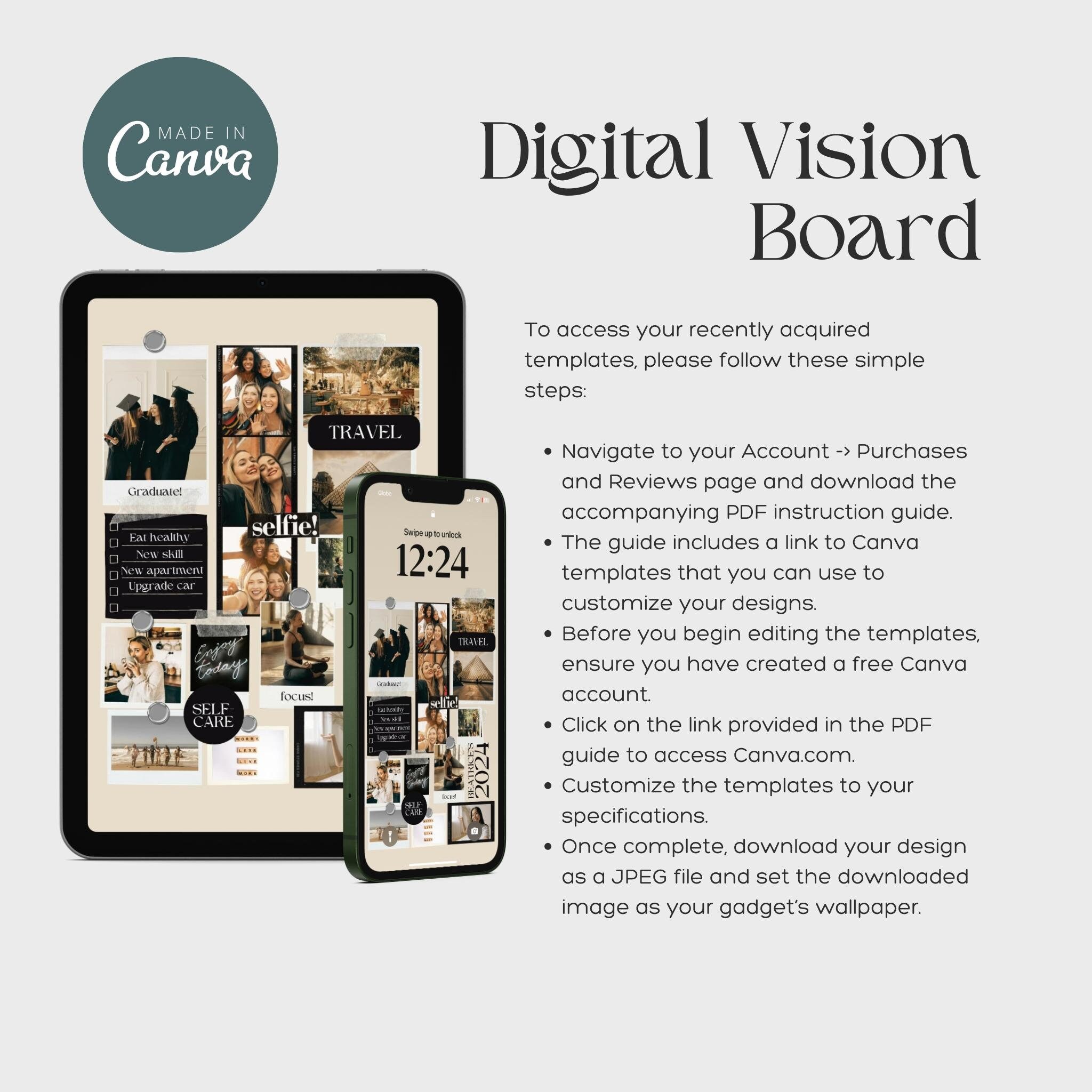 Digital Vision Board Kit Template Light Minimalist Vision - Etsy