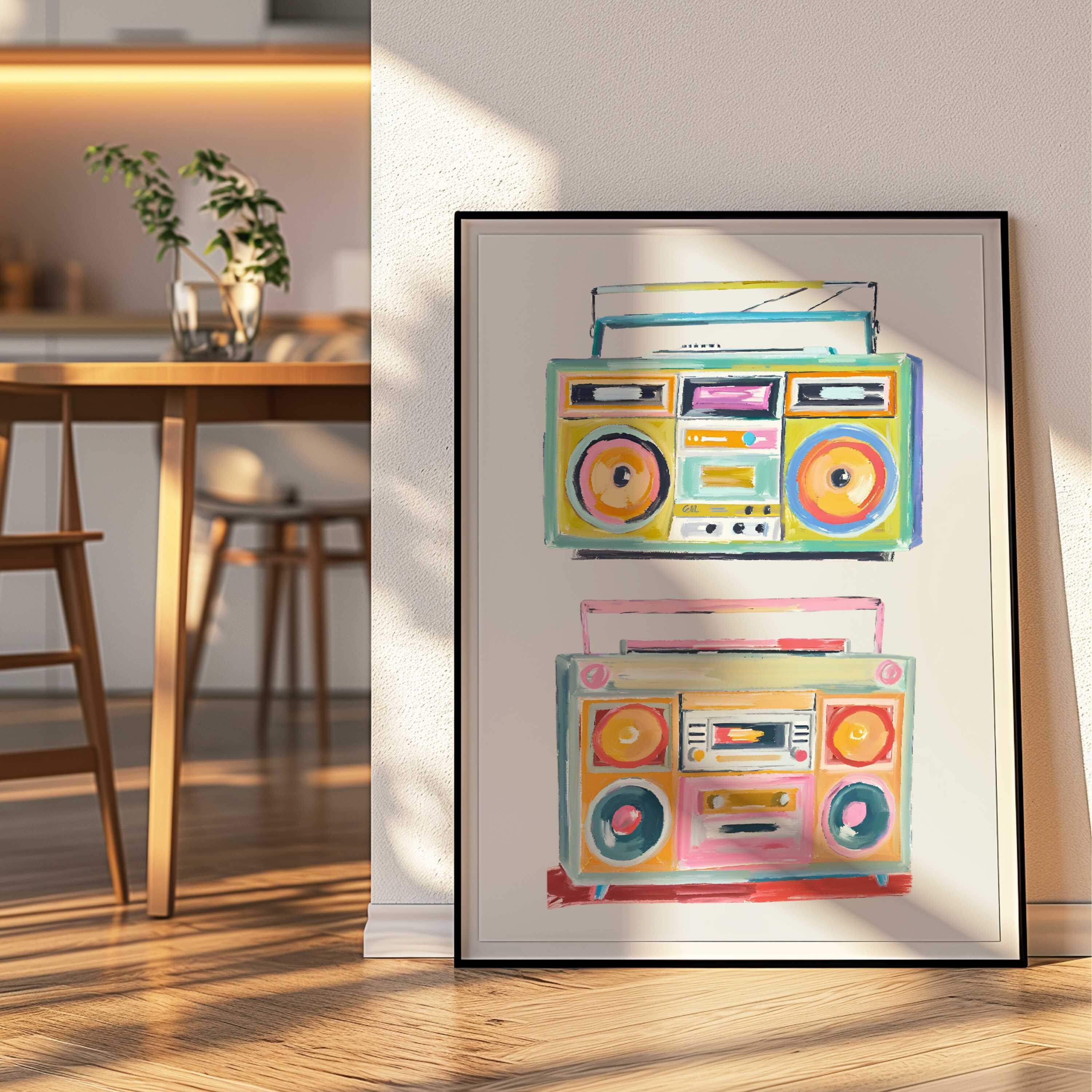 Boombox Radio Poster Watercolor Eclectic Home Decor Aesthetic Pink Wall ...
