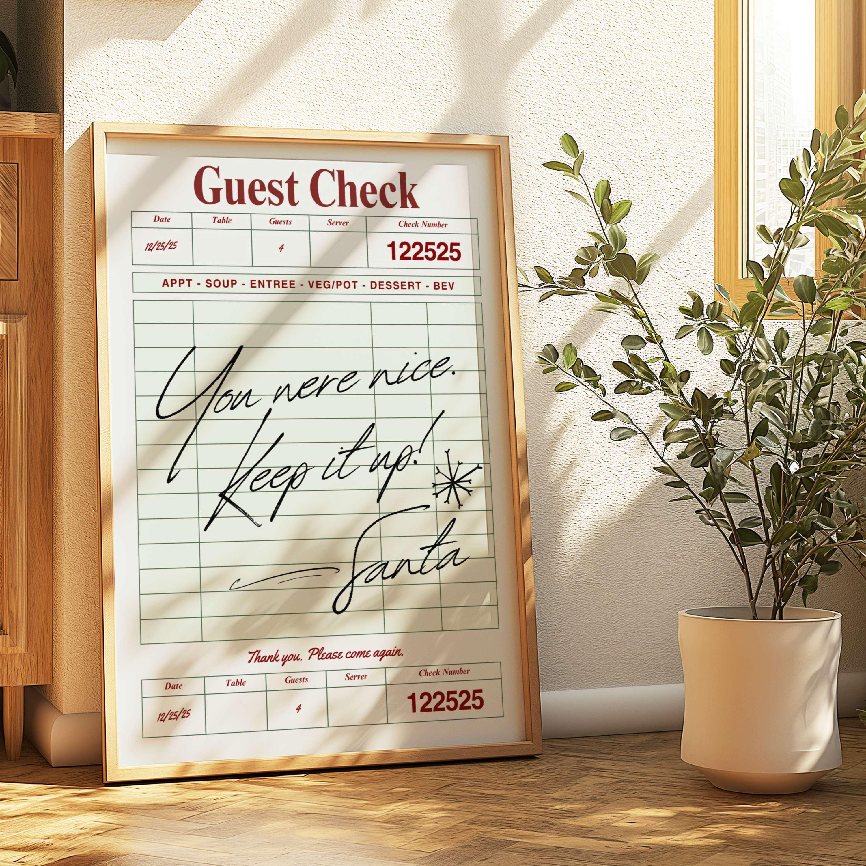 Guest Check Santa Holiday Digital Download for Seasonal Wall Decor in ...
