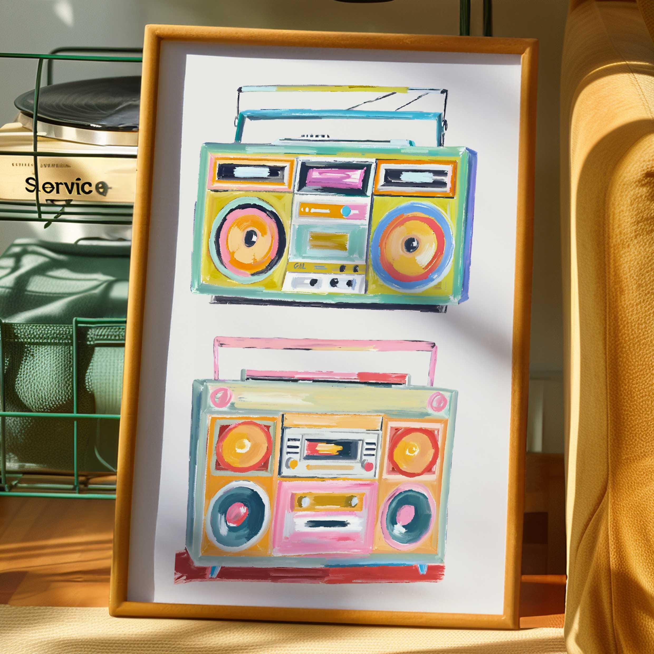 Boombox Radio Poster Watercolor Eclectic Home Decor Aesthetic Pink Wall ...