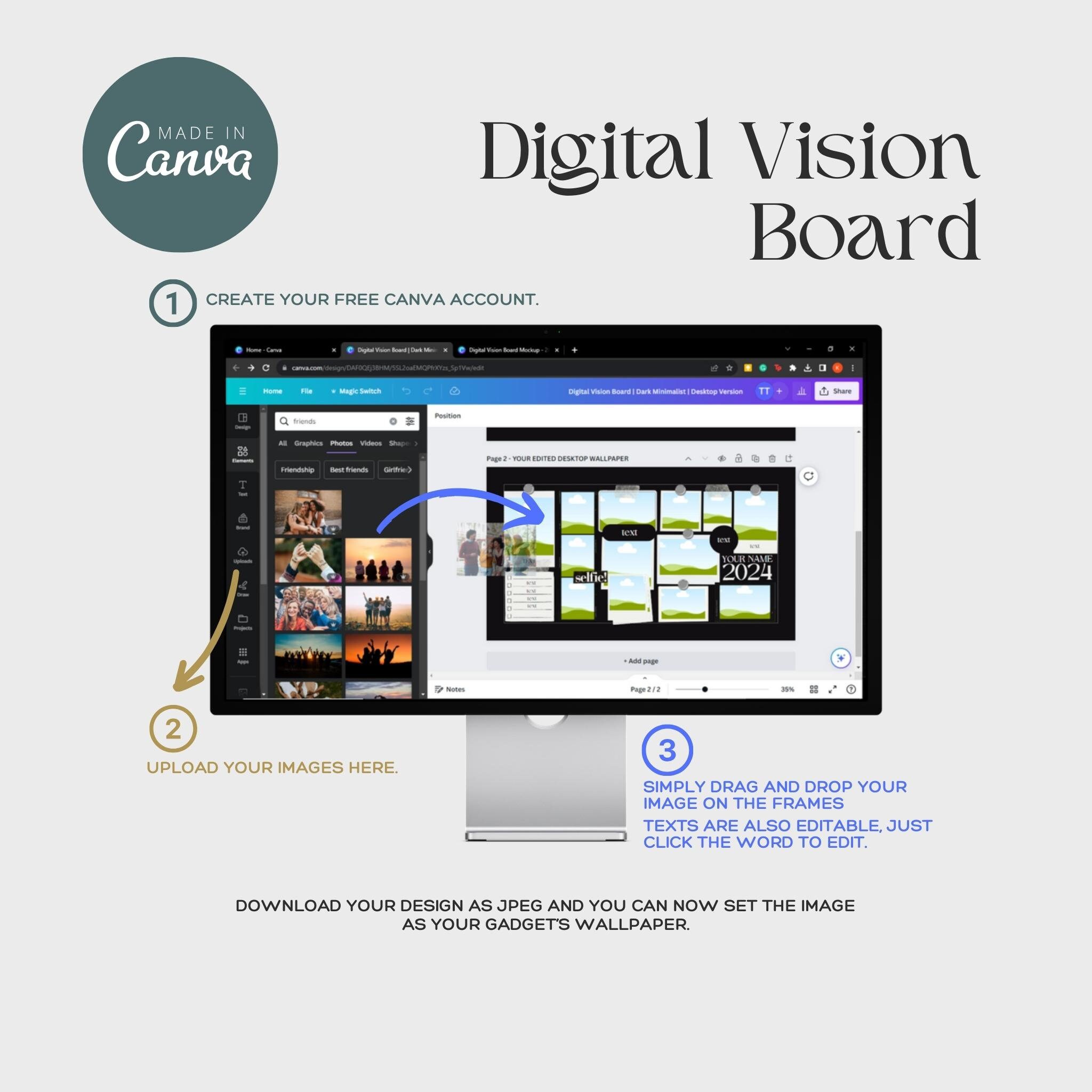 Digital Vision Board Kit Template Boho Vision Board Kit - Etsy