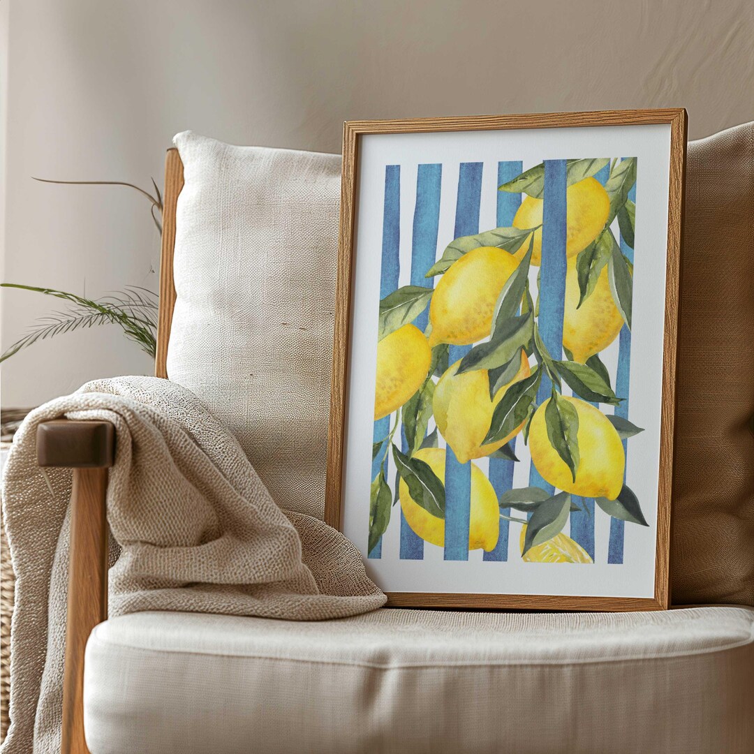 Lemons and Stripes Art Lemons Art Print Modern Wall Art Kitchen Wall ...