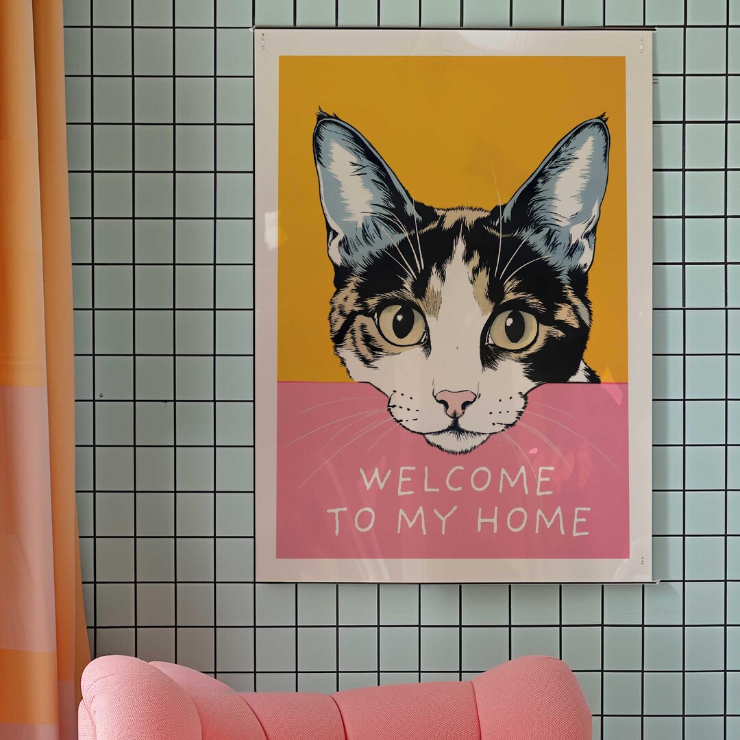 Welcome Home Cat Digital Wall Art Funny Print Cat Poster Cute Kitten ...