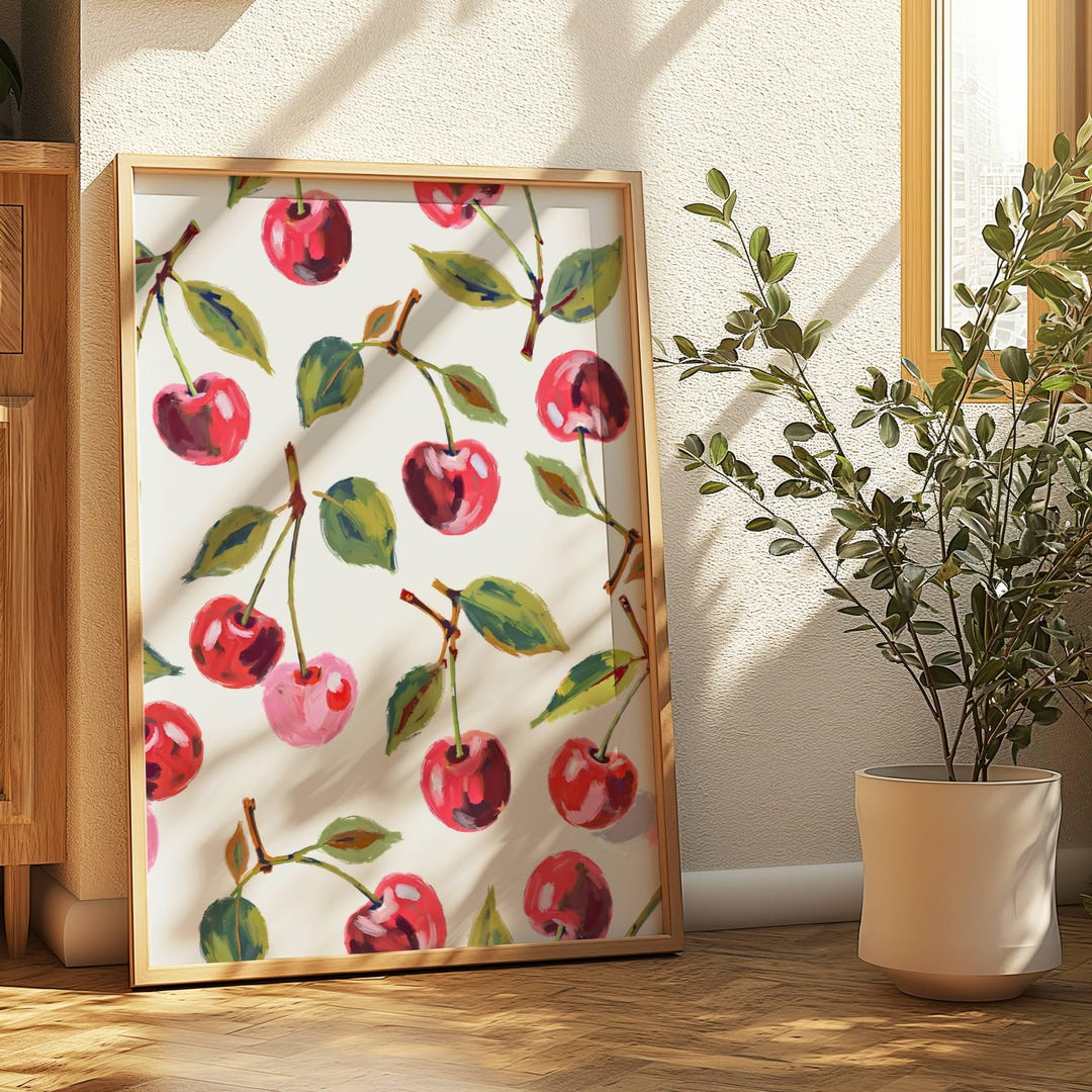 Cherry Art Print Red Cherries Wall Art Modern Kitchen Decor Trendy ...
