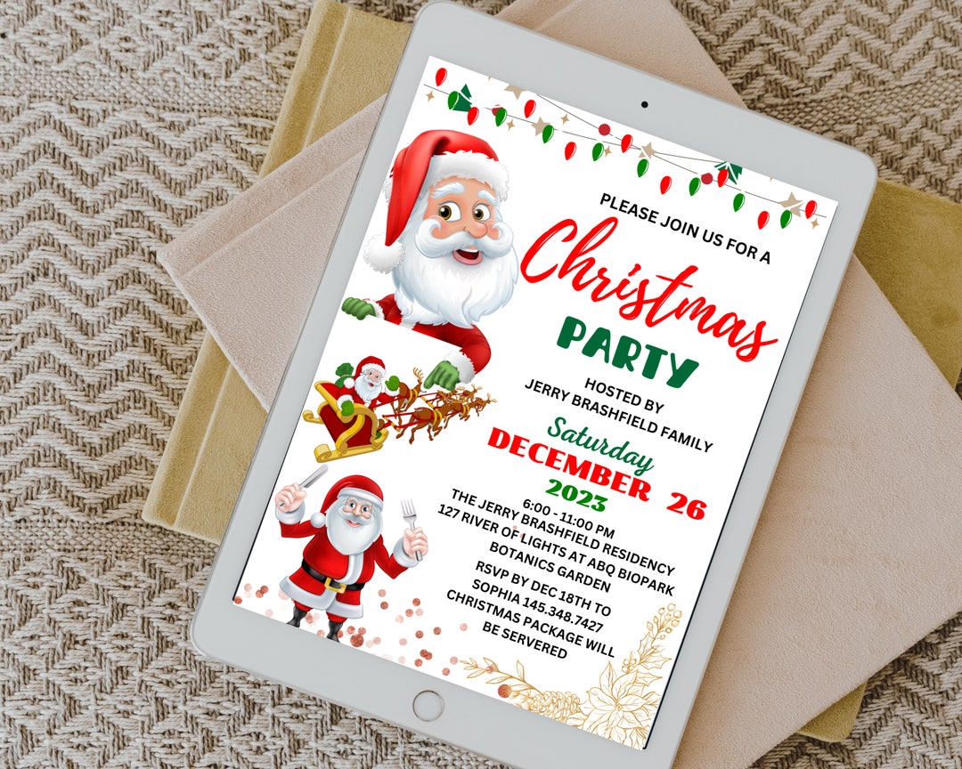 Vintage Santa Claus Holiday Party, Christmas Printable Invite, Digital ...