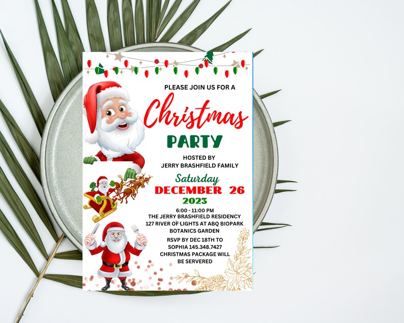 Vintage Santa Claus Holiday Party, Christmas Printable Invite, Digital ...
