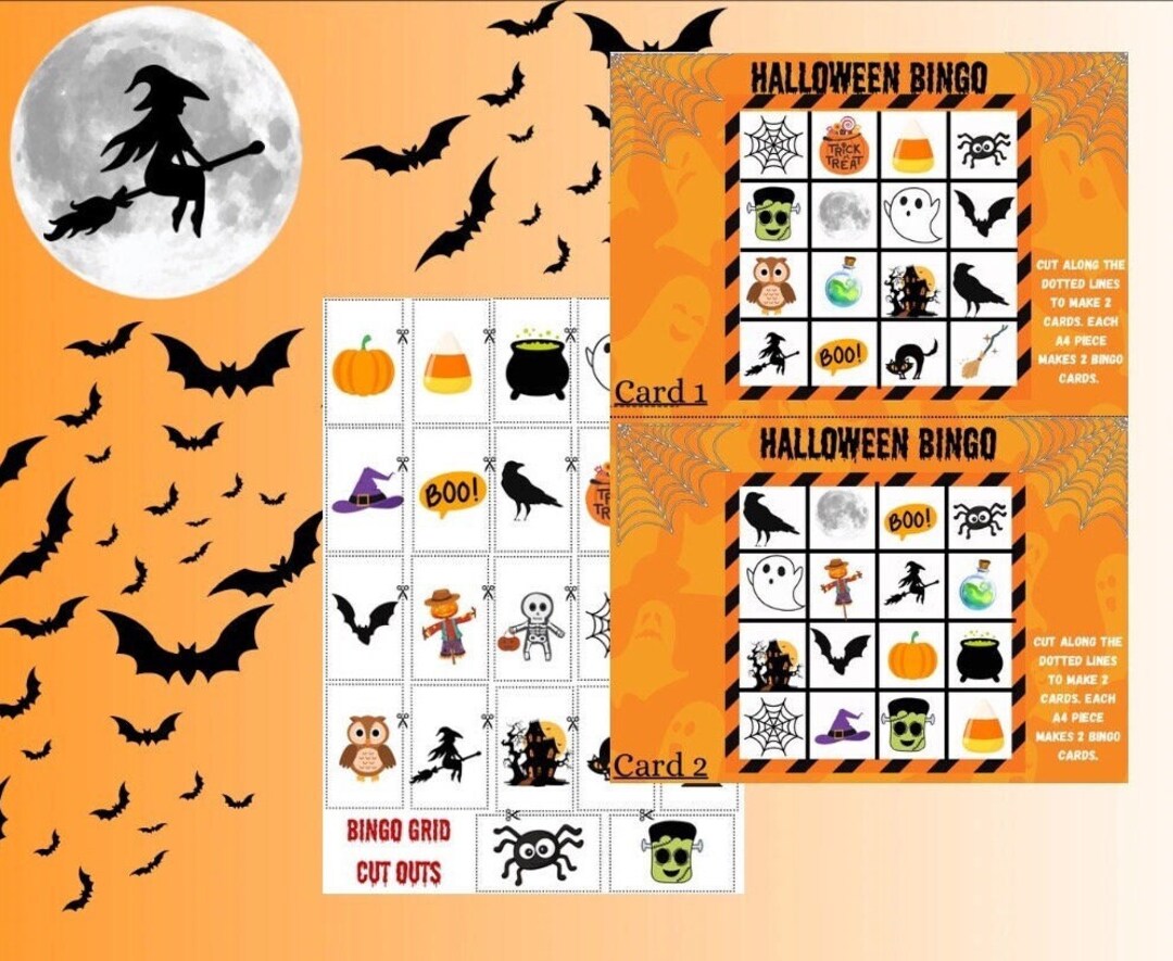 Kids Halloween Bingo Game / 16X Unique Game Cards/sheets & 1 - Etsy