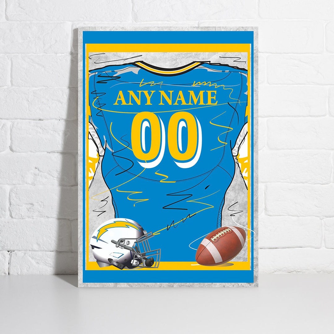 999 Custom Los Angeles Chargers Jersey Wall Art Print Personalized ...