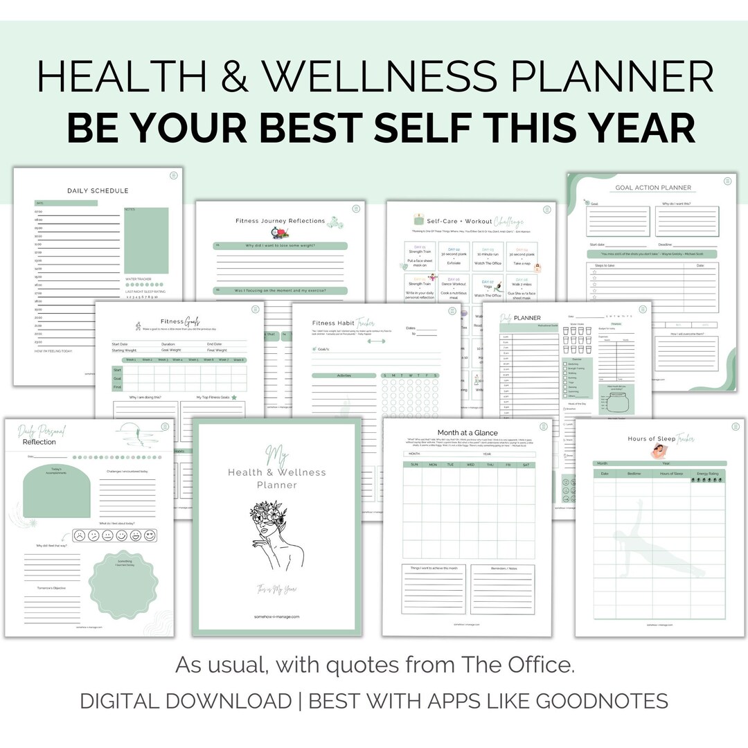 Health and Wellness Planner, Digital Planner, Self-care, Habit Tracker ...