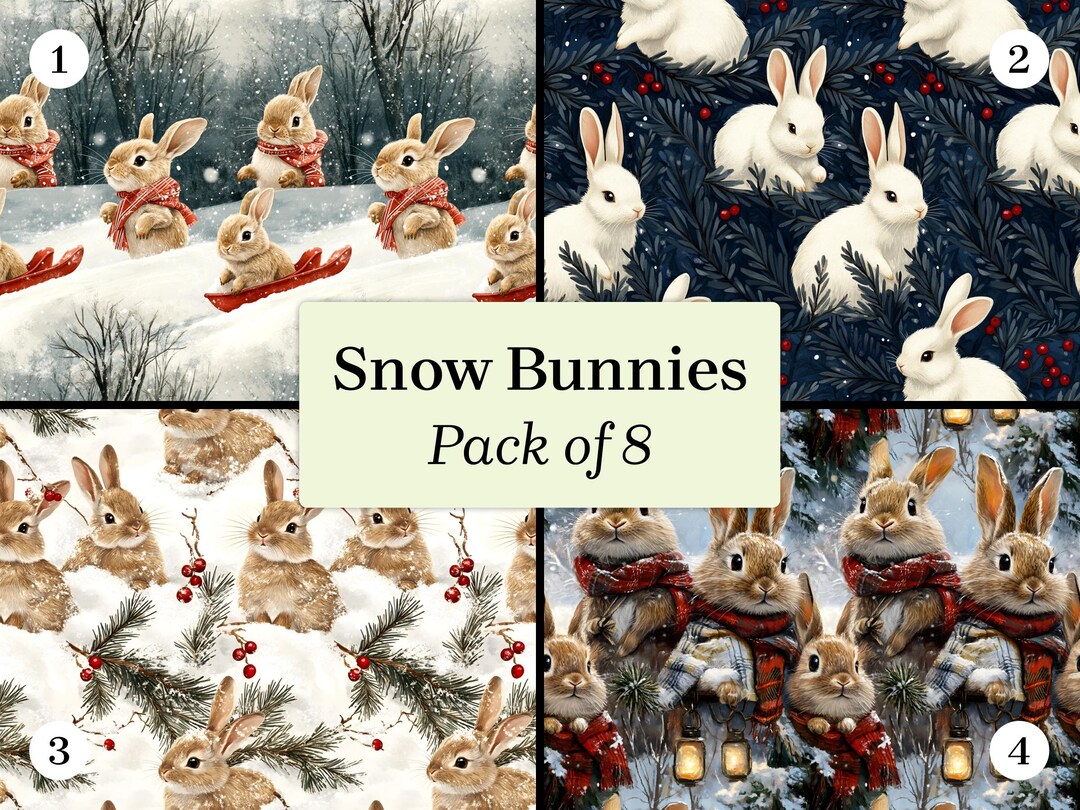 8-pc Snow Bunnies High Res Art Digital Download Ai-generated Art - Etsy