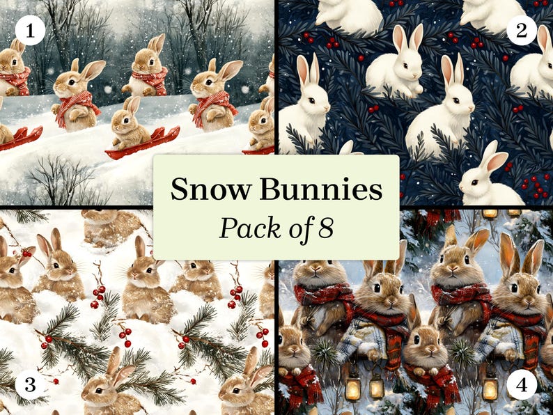8-pc Snow Bunnies High Res Art Digital Download Ai-generated Art - Etsy
