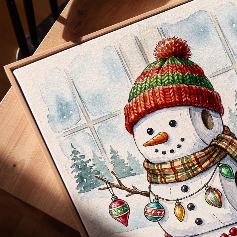 Toilet Paper Snowman Christmas Watercolor Print, Funny Bathroom Art ...