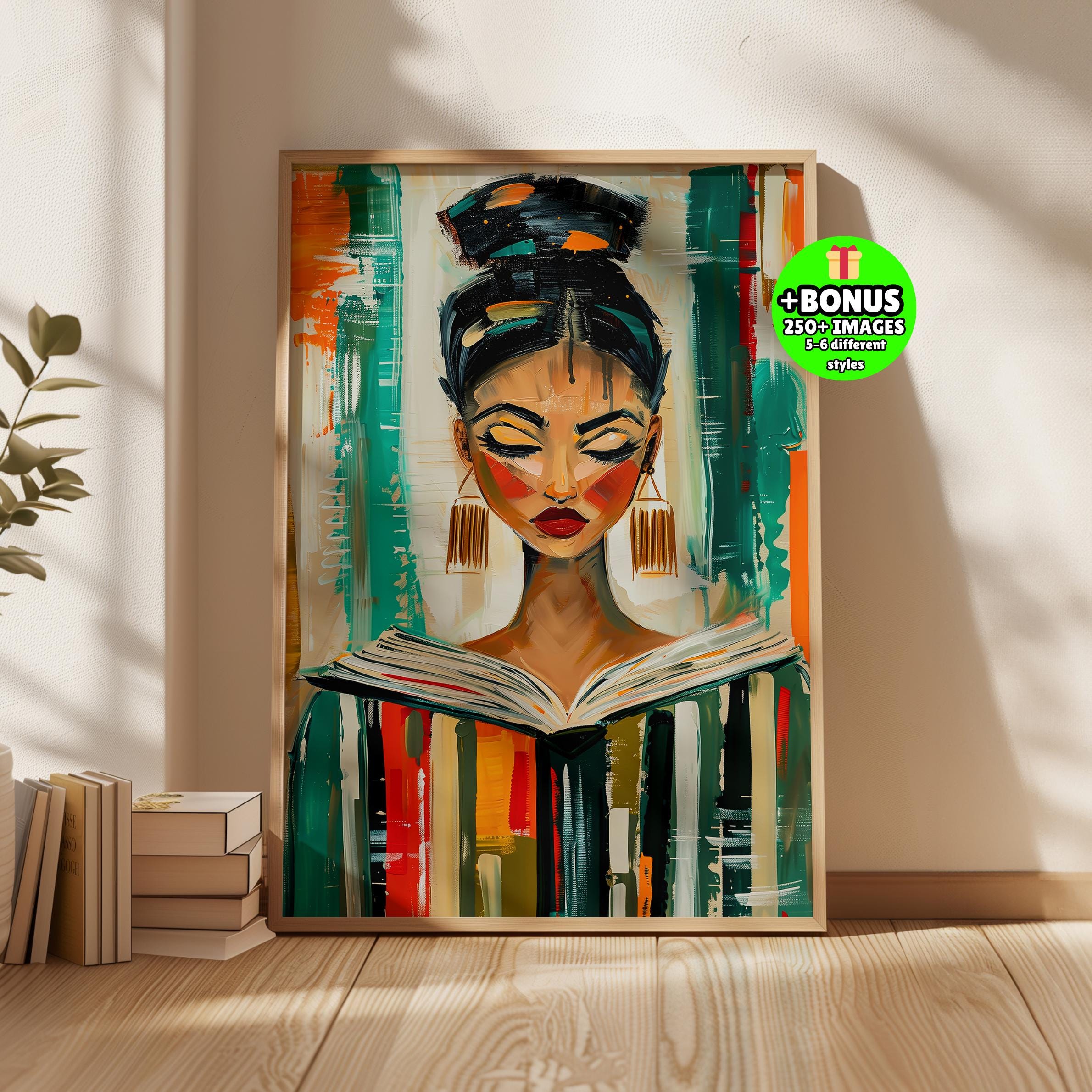 Abstract Woman Reading Art Print, Colorful Brushstrokes (digital ...
