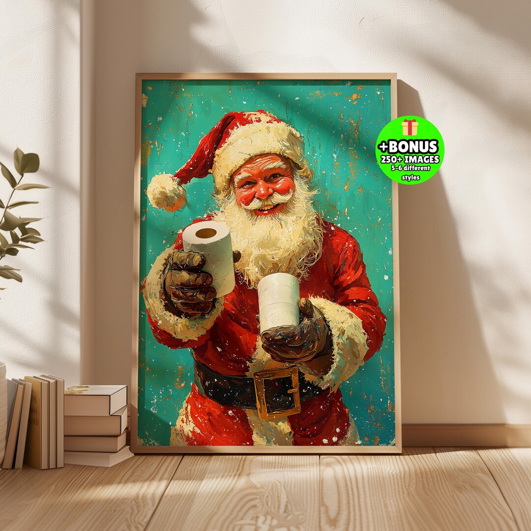Funny Santa Toilet Paper Restroom Poster, Christmas Bathroom Humor ...