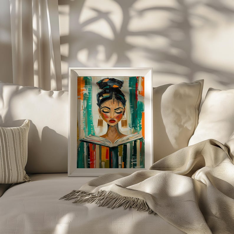 Abstract Woman Reading Art Print, Colorful Brushstrokes (digital ...