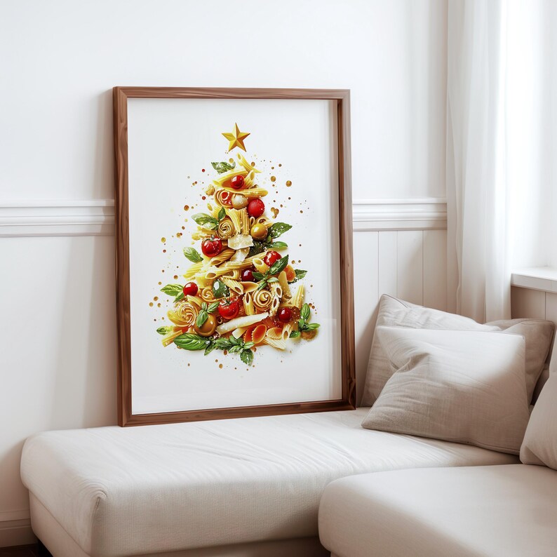 Christmas Pasta Tree Poster, Italian Kitchen Wall Art, Holiday Dining ...