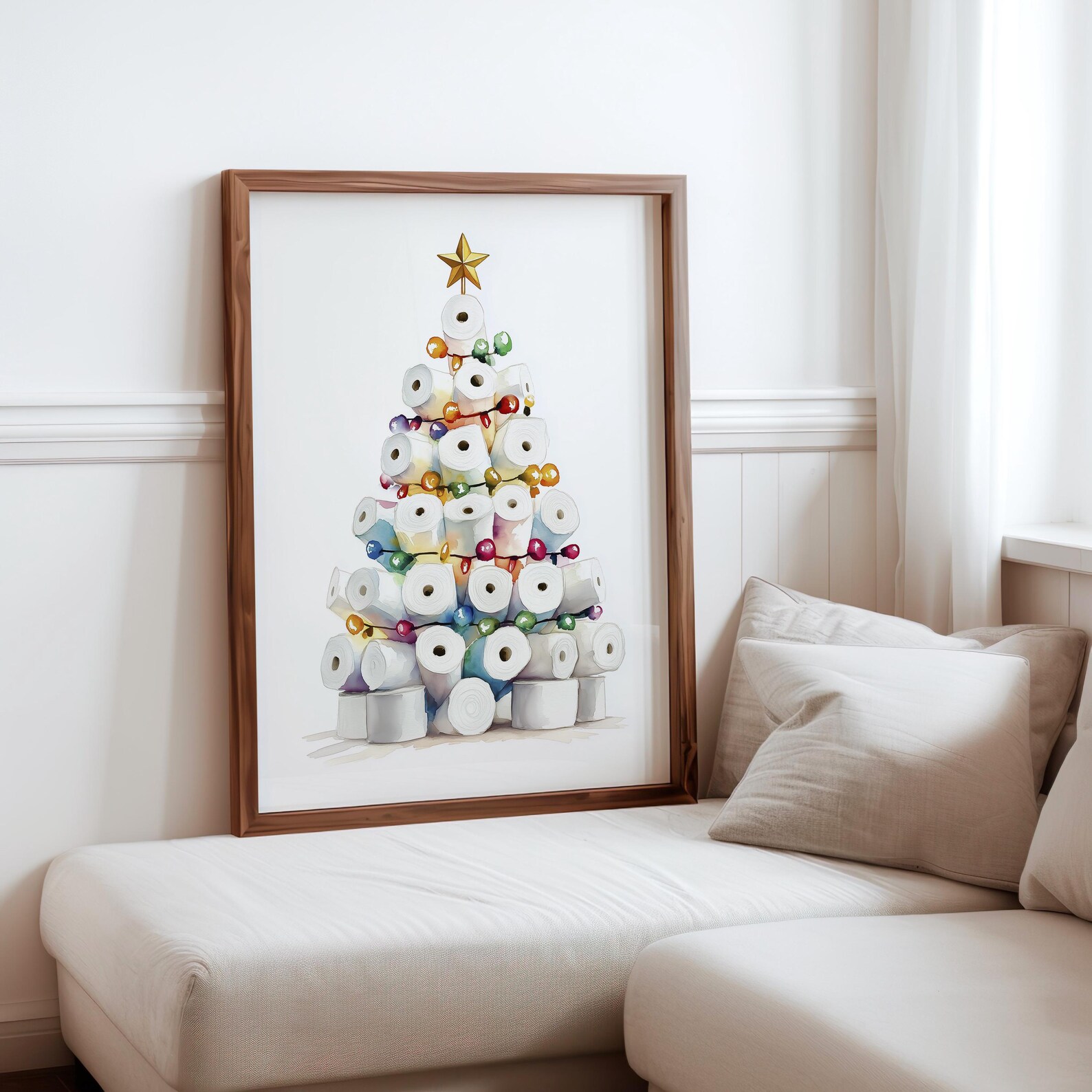 Toilet Paper Christmas Tree Wall Art, Funny Bathroom Print, Humorous ...