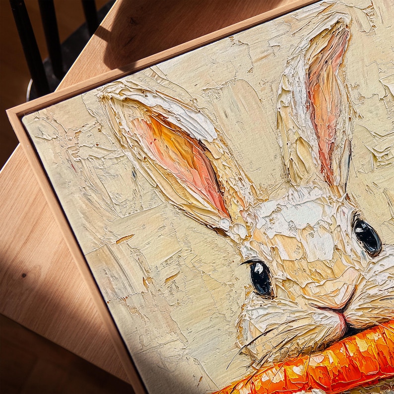 Easter Bunny Impasto Painting, Rabbit With Carrot Print (digital ...