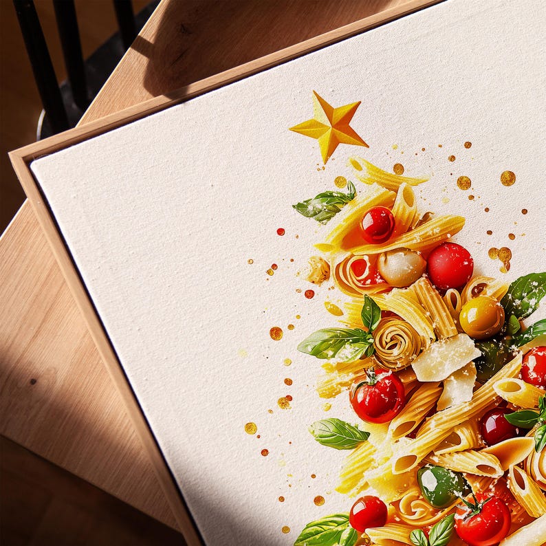 Christmas Pasta Tree Poster, Italian Kitchen Wall Art, Holiday Dining ...