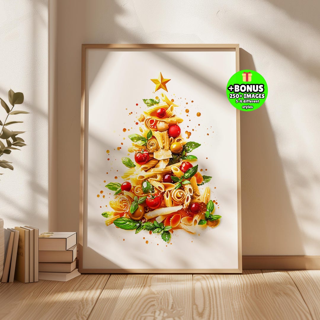 Christmas Pasta Tree Poster, Italian Kitchen Wall Art, Holiday Dining ...