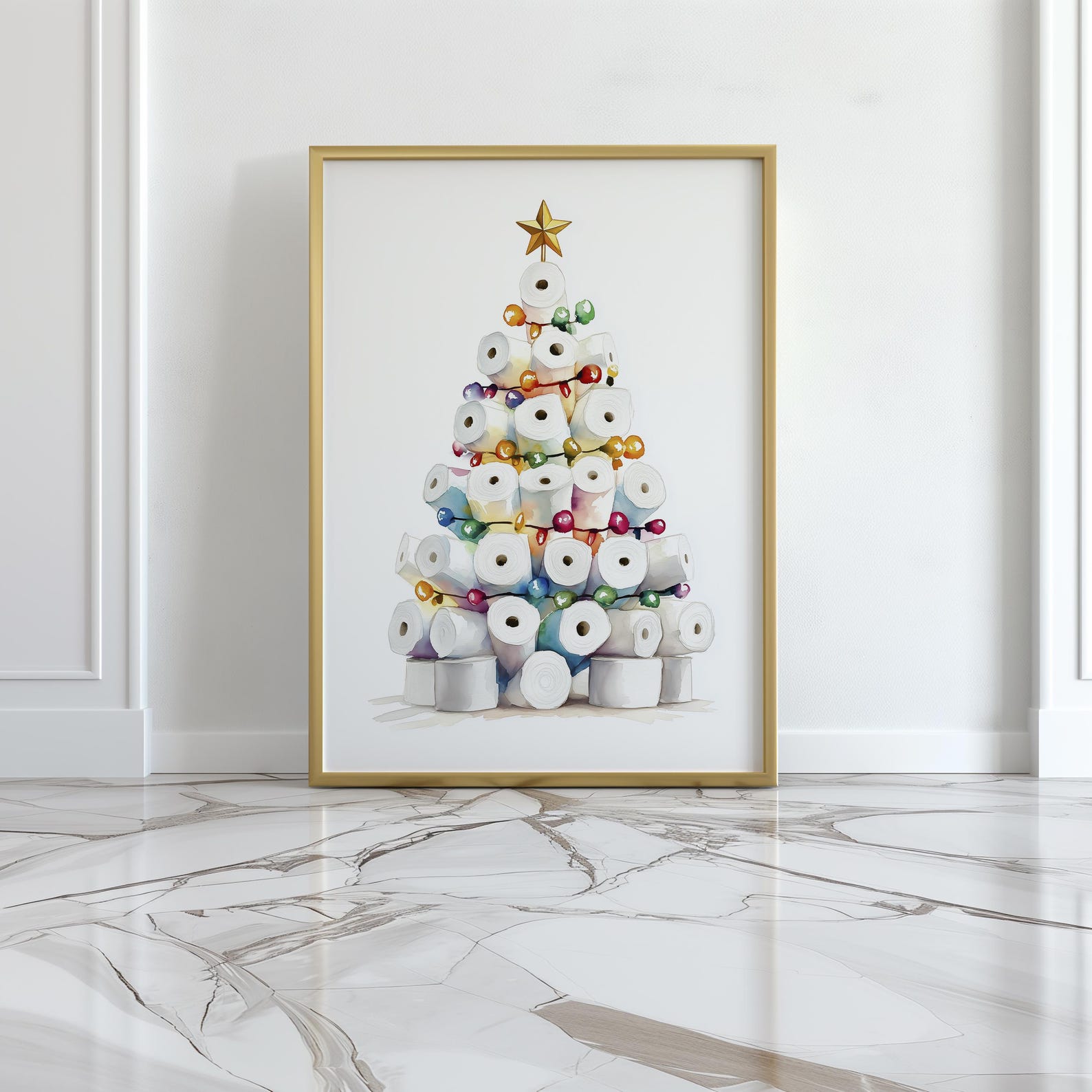 Toilet Paper Christmas Tree Wall Art, Funny Bathroom Print, Humorous ...
