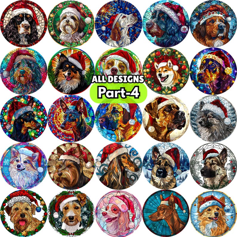 Stained Glass Dog Breeds Santa Hat Mega Bundle PNG 120+ Designs - Etsy