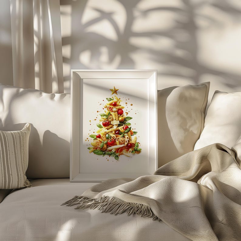 Christmas Pasta Tree Poster, Italian Kitchen Wall Art, Holiday Dining ...