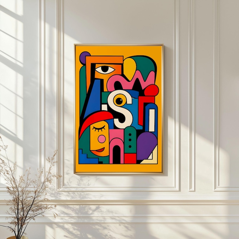 Abstract Face Wall Art, Colorful Cubist Portrait Print, Modern ...