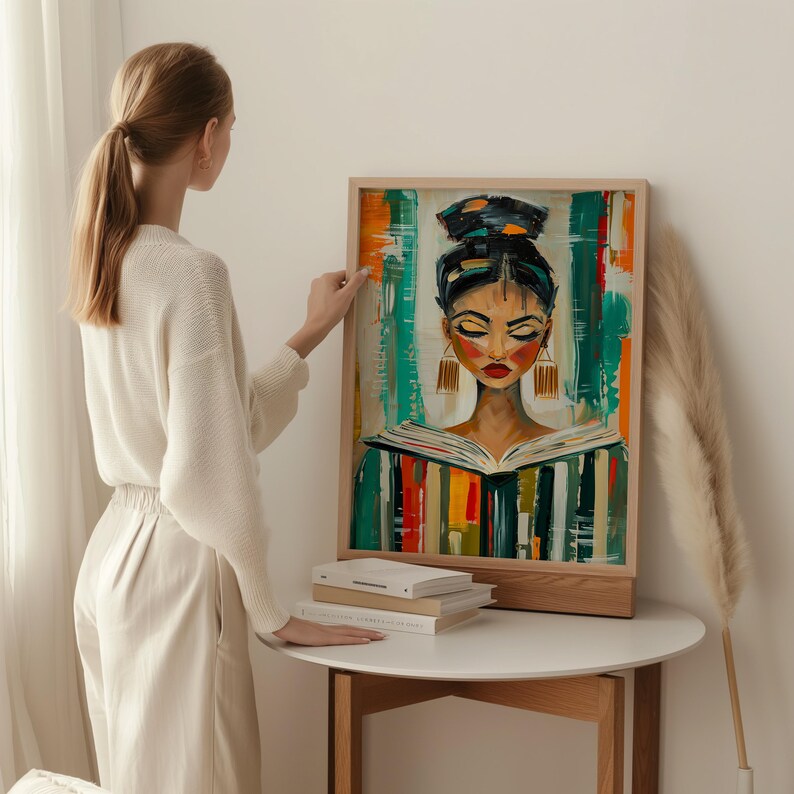 Abstract Woman Reading Art Print, Colorful Brushstrokes (digital ...