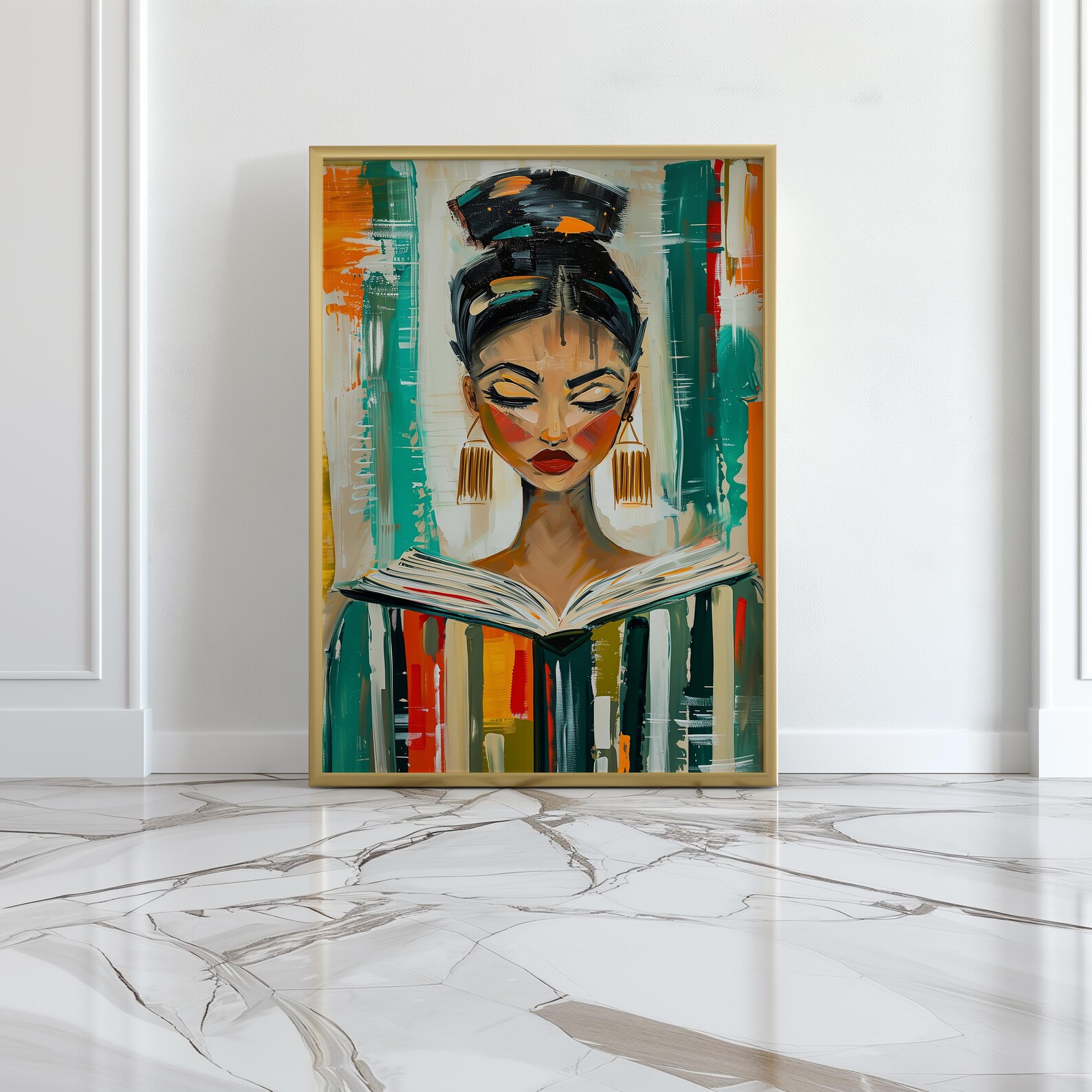 Abstract Woman Reading Art Print, Colorful Brushstrokes (digital ...