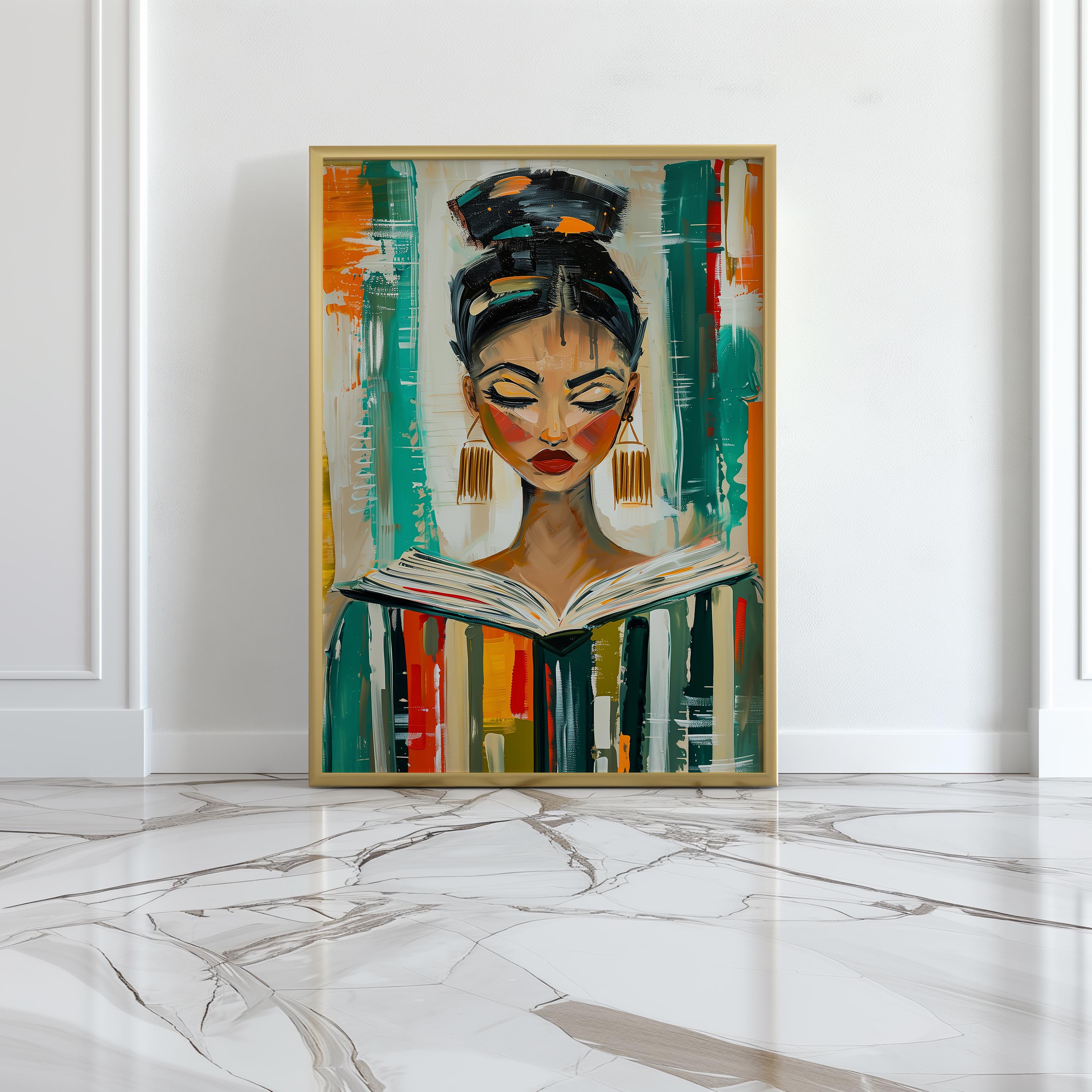 Abstract Woman Reading Art Print, Colorful Brushstrokes (digital ...