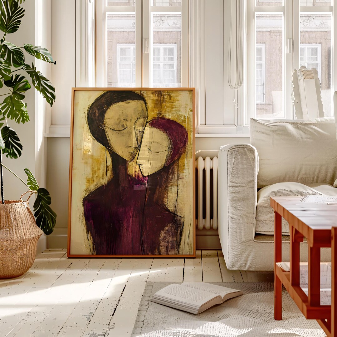 Abstract Lovers Art Print, Faceless Couple, Burgundy Plum Decor ...