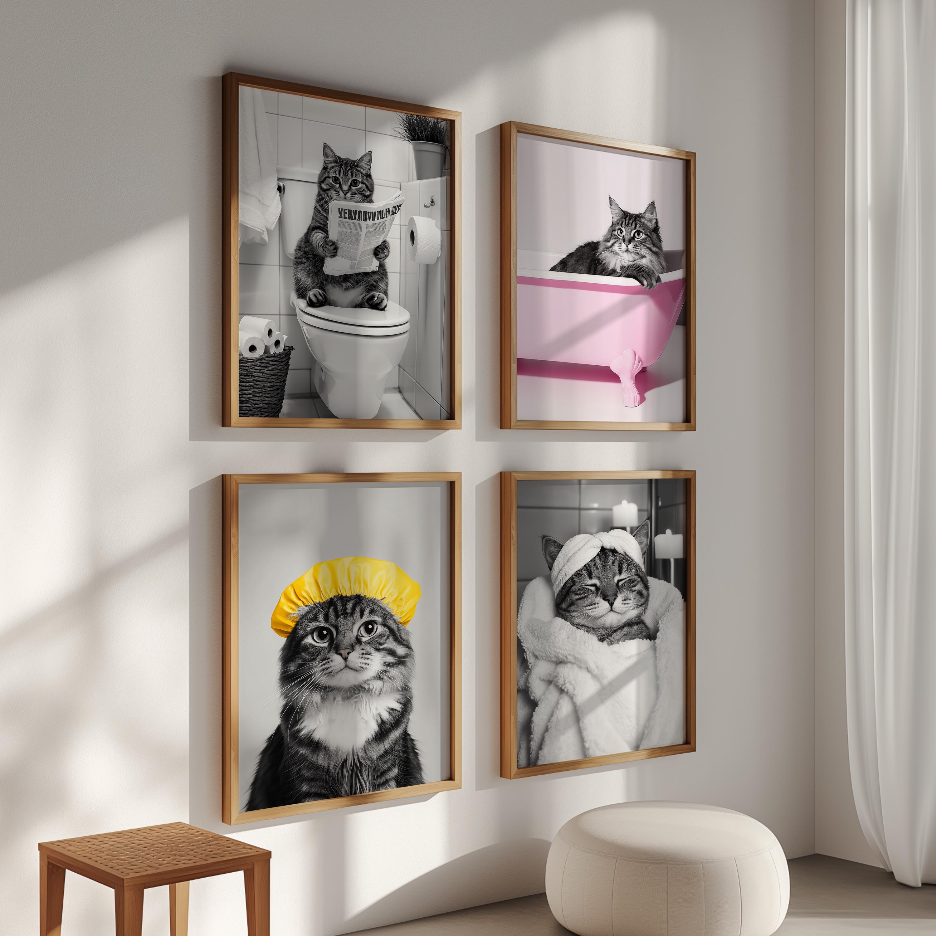 55+ Funny Cat Bathroom Art Prints, Kitty Wall Art Bundle (digital ...