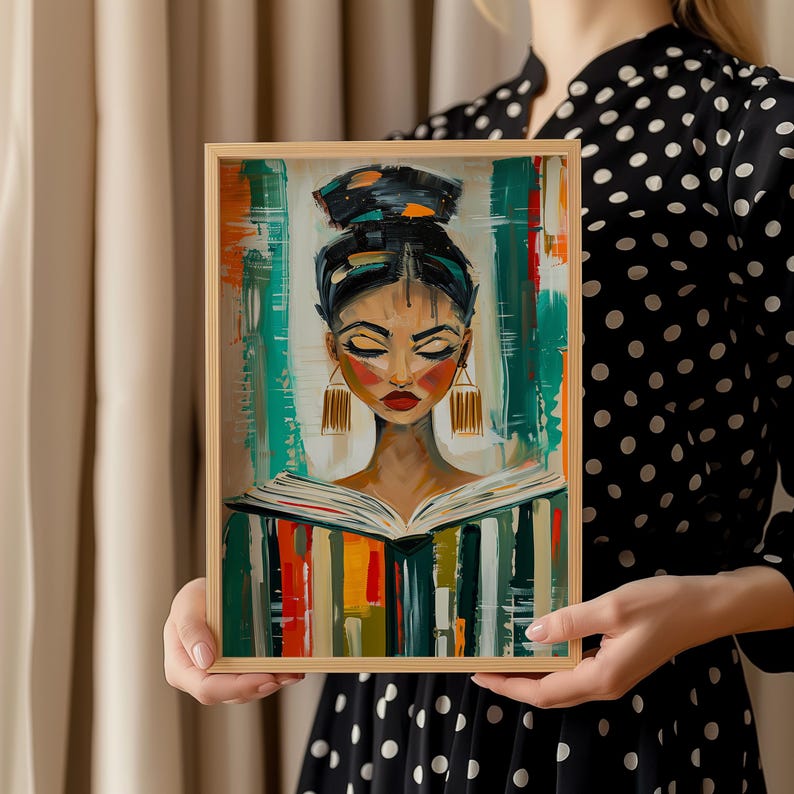 Abstract Woman Reading Art Print, Colorful Brushstrokes (digital ...