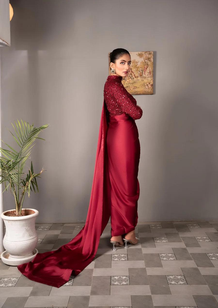 Moonlight Saree, Pakistani Indian Pure Silk Saree, Band Collar Neck ...