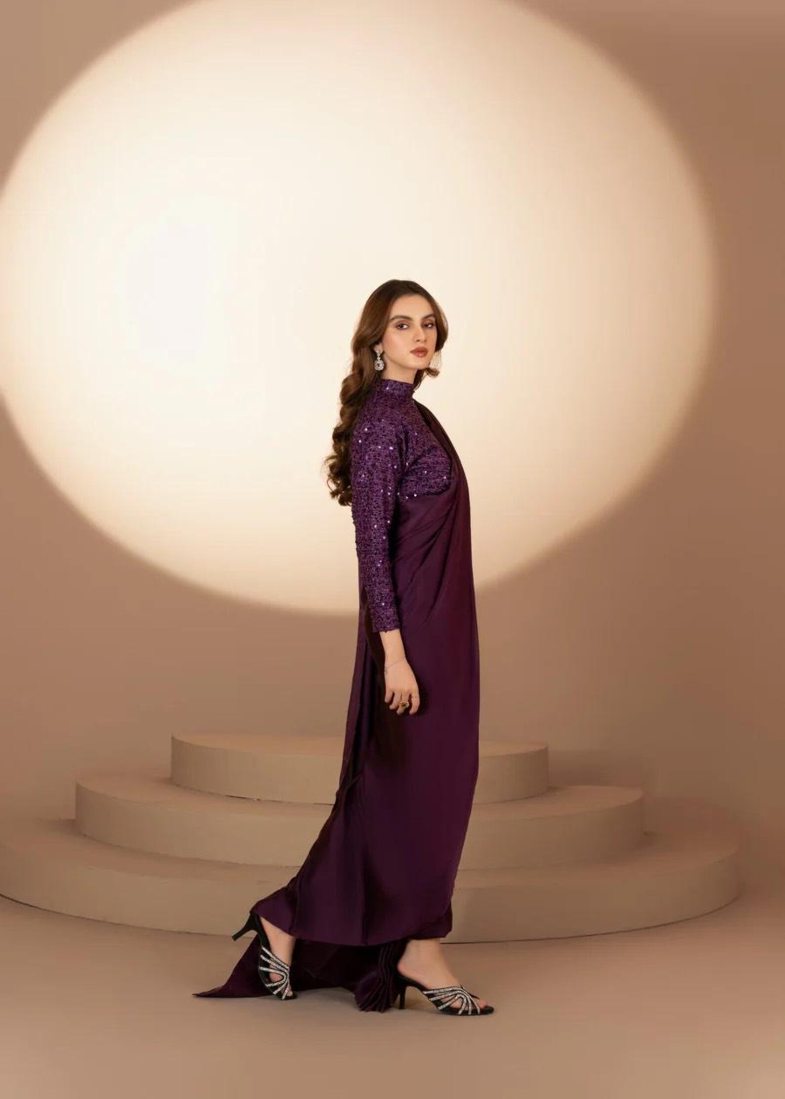 Moonlight Saree, Pakistani Indian Pure Silk Saree, Band Collar Neck ...