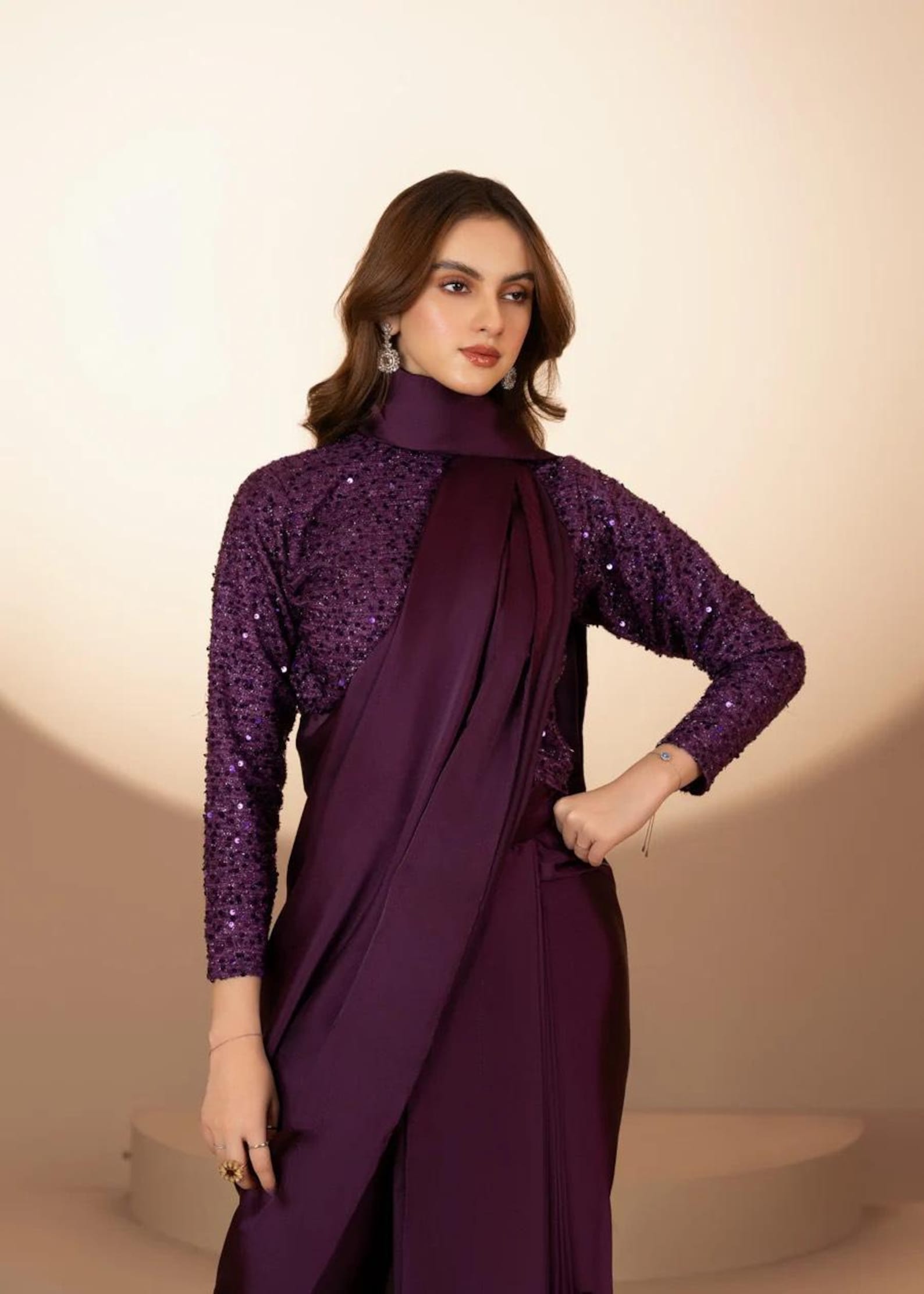 Moonlight Saree, Pakistani Indian Pure Silk Saree, Band Collar Neck ...