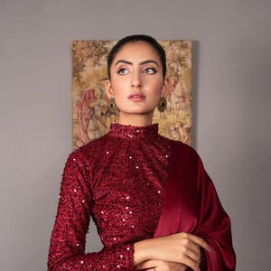 Moonlight Saree, Pakistani Indian Pure Silk Saree, Band Collar Neck ...