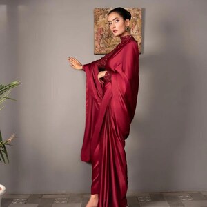 Moonlight Saree, Pakistani Indian Pure Silk Saree, Band Collar Neck ...