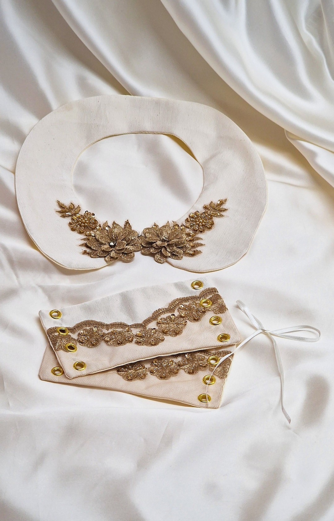 Gold Floral Cuffs & Collar Set - Detachable Cuffs - Removable Cuffs ...