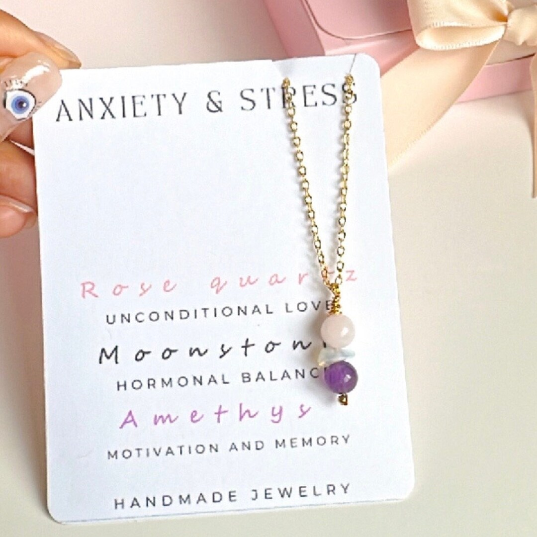 Anxiety Necklace, 14k Goldplated Breathing Necklace, Stress Healing ...