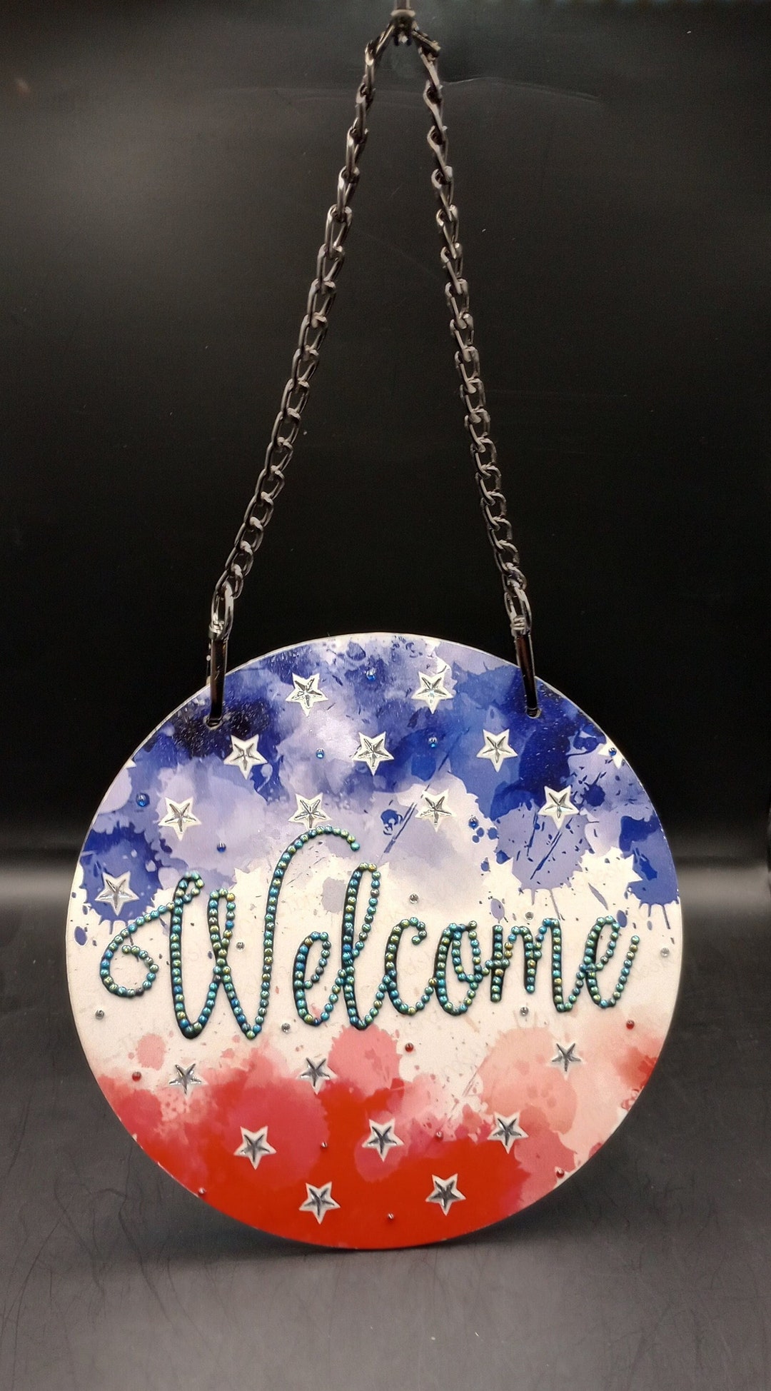 COMPLETED DIAMOND ART Red, White and Blue Welcome Wall Hanging ...