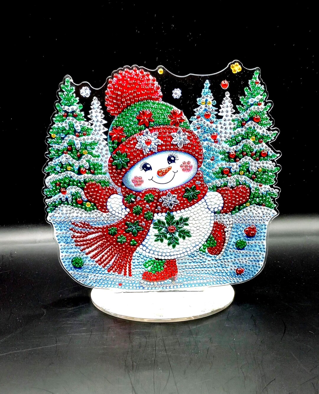 Finished Diamond Art - Snowman on Ice Skates Acrylic Tabletop - Etsy