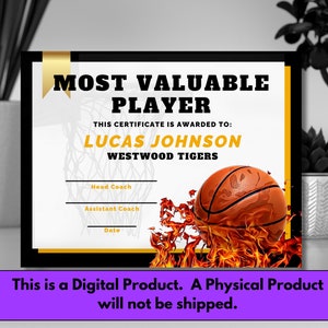 Editable Basketball Award Certificate || Team Awards || Award ...