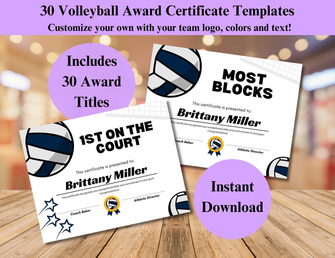 End of Season Volleyball Awards, Editable Volleyball Award Certificates ...
