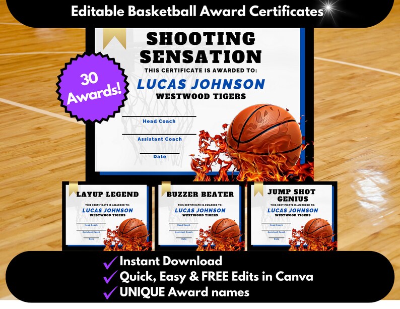 Editable Basketball Award Certificates || Team Awards || Award ...