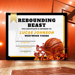 Editable Basketball Award Certificate || Team Awards || Award ...