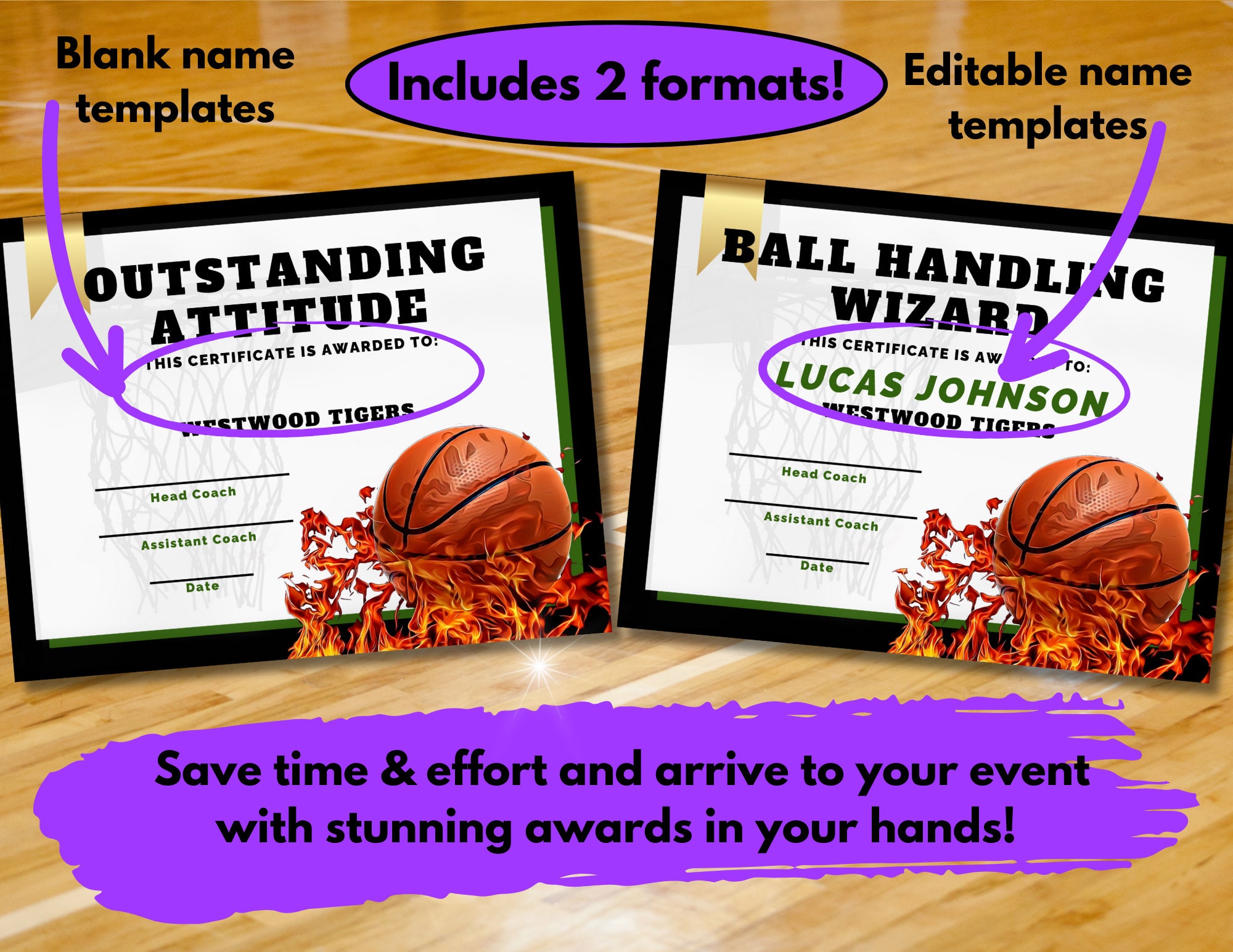 Editable Basketball Award Certificate Team Awards Award Certificate ...